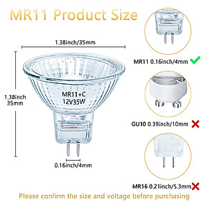 Sevici MR11 Halogen Bulb 12V 35W Dimmable FTD Spotlight Bulb 36° Beam 2700K Warm White MR11 Bulb GU4 Dual Pin Base, Glass Cover for Range Hoods Track Lighting Landscape Recessed Bulbs