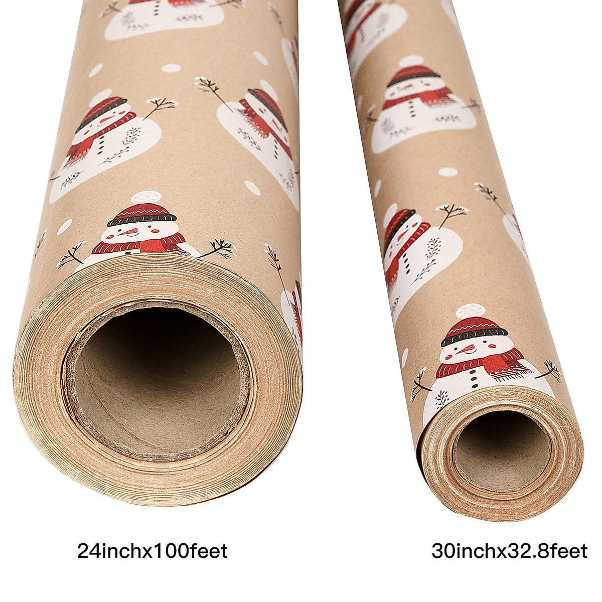 RUSPEPA Christmas Wrapping Paper, Kraft Paper - Christmas Design with Snowman - 24 inches x 100 feet, Jumbo Roll