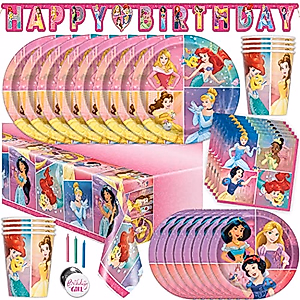 Disney Princess Party Supplies and Decorations for Princess Birthday Party Theme, Serves 16 Guests and Includes Tableware and Decor with Table Cover, Banner, Plates, Napkins & More