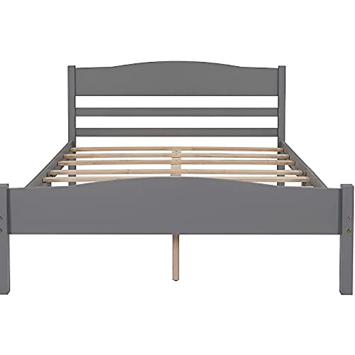 STP-Y Full Size Platform Bed, Rockjame Wood Bed Frame with Horizontal Strip Hollow Shape Headboard, Footboard and Center Support Feet, Perfect for Kids, Teens and Adults (Gray)