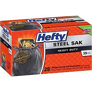 Steel Sak Heavy-Duty Drawstring Contractor CleanUp Trash Bags, Gray, 28-Ct., 39-Gal.