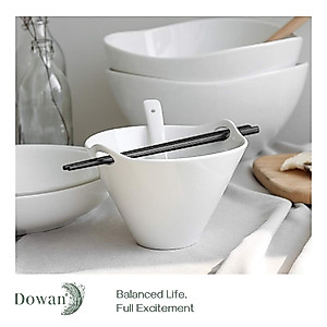 DOWAN Ramen Bowls Set of 2, Japanese Noodle Bowls with Chopsticks and Spoons, 20 Ounce Deep Pho Bowls, White Kitchen Bowls for Ramen, Soup, Dishwasher & Microwave