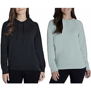 Eddie Bauer Women's Ultra Soft 2-Pack Comfort Combo, 1 Hoodie, 1 Crewneck Pullover (Medium, Ocean/Black)