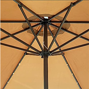 ZJDU 9 Ft Solar LED Patio Umbrella,Garden Patio Parasol,LED Lighted Outdoor Table Market Umbrella, with Push Button Tilt,for Garden, Lawn, Deck, Backyard & Pool,Gray Brown