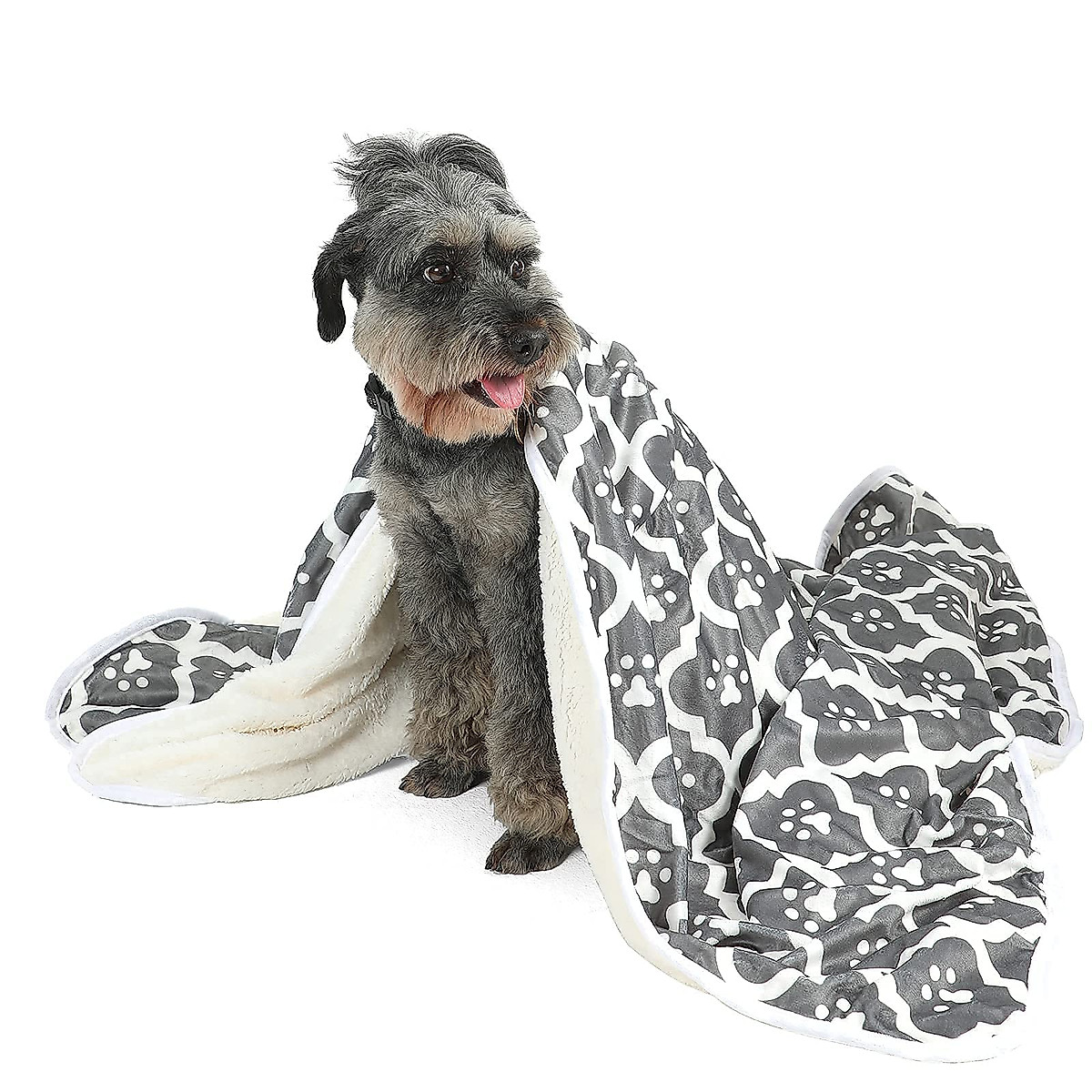 LUCKITTY Waterproof Dog& Cat Blankets,Suit UP to 20 LBS Small Pets,Paw Print Washable Puppy Blanket for Couch,Car,Bed Protection,Reversible Fluffy Sherpa Fleece Plush Pet Throws,22Wx30L,Grey
