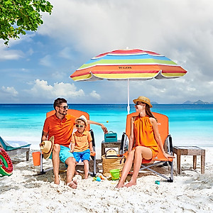 Folding Camping Table Adjustable Card Table 24'' x 16'' (L x W) + Beach Chair with Umbrella for Adults 1-Pack Orange