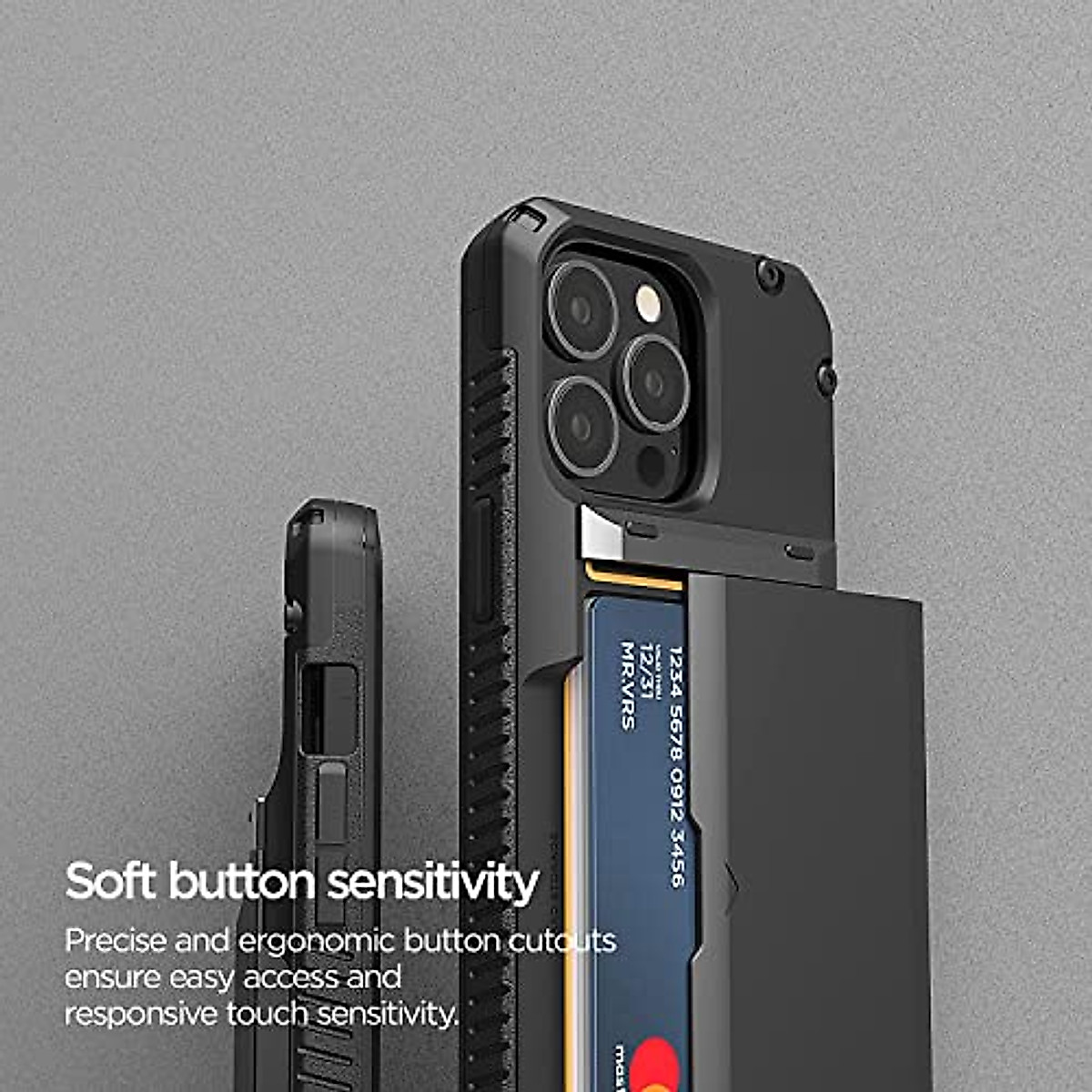 VRS DESIGN Damda Glide Pro Phone Case for iPhone 13 Pro, Sturdy Semi Auto Wallet [4 Cards] Case Compatible for iPhone 13 Pro Case (2021) Black