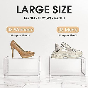 Pinkpum 12 Pack Shoe Storage Boxes, Clear Stackable Shoe Containers for Closet, Foldable Sneaker Storage Fit for Size 11