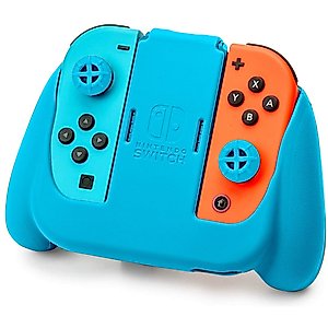 Officially Licensed Nintendo Switch Joy-Con Action Pack Grip and Thumb Buttons – Neon Blue Textured Silicone