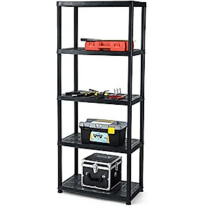 LDAILY 5 Tier Plastic Storage Shelves, Multi-Use Free Standing Shelf Unit, Easy to Assemble, Heavy Duty Rack for Home Office Garage, Black (1, 28“L X 15”W X 67“H)