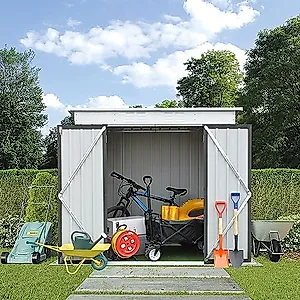 Shed 6' x 4' Outdoor Storage Shed Organizer, Garden Tool House for Backyard, Patio, Garage, Lawn, Alloy Steel, White