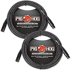 2-Pack Pig Hog PHM20BKW Black & White Woven Tour Grade Mic Cable, 20ft XLR