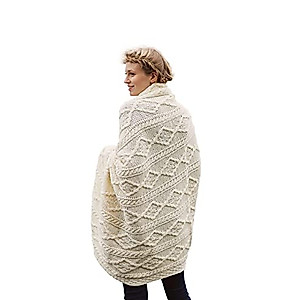 100% Irish Merino Wool Plaited Aran Celtic Cream Couch Throw Blanket 40”x 66” by Carraig Donn