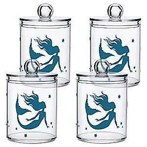 YYZZH Mermaid Star Silhouette On White 4 Pack Qtip Holder Dispenser for Cotton Swab Ball Round Pads Floss 10 Oz Apothecary Jar Set for Bathroom Canister Storage Makeup Organizer