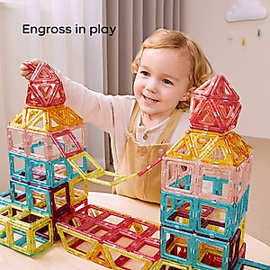 bc babycare 113PCS Magnetic Tile Building Blocks Set for Kids 36M+ with Storage Box，Preschool Educational Magnetic Building Toys Gift Set for Boys and Girls Aged 3+