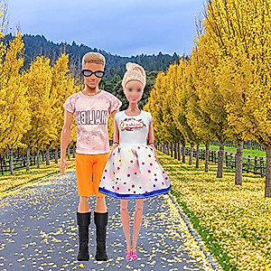 18 PCS Doll Clothes and Accessories for Ken and 11.5 inch Dolls Include 5 Boy Outfits 5 Girl Outfits 3 Pair of Boy Shoes 3 Pair of Girl Shoes 2 Glasses for 12 inch Boy and Gril in Ramdon