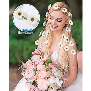 CHLINS Hippie Headband Flower Crown Bohemian Sunflower Headband Flower Headpiece Hippie Costume 60s 70s Outfits for Women (White)