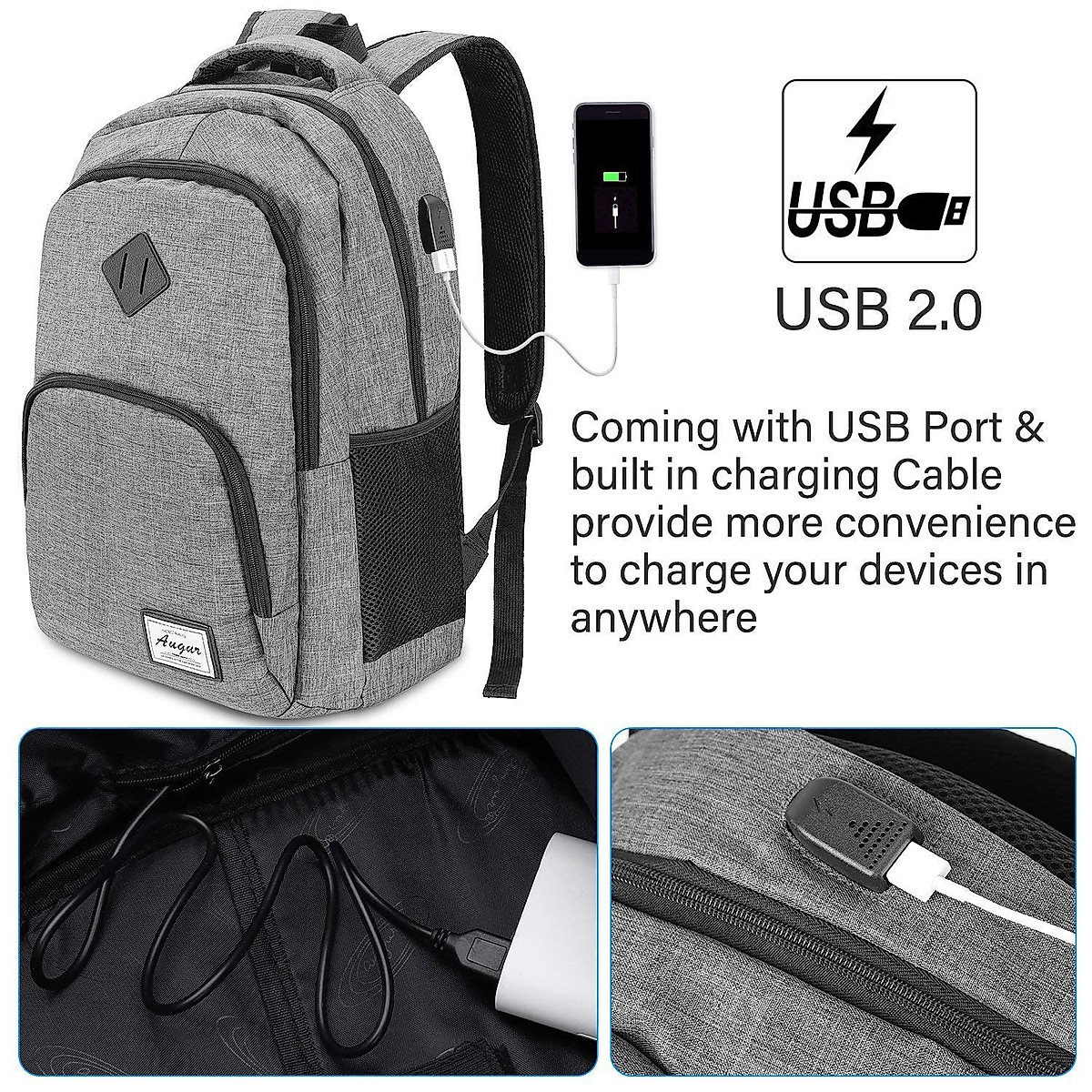 Oberhoffe Laptop Backpack Travel Backpack with USB Charging Port Anti Thief/Water Resistant College School Bookbag for Women Men Business Backpack Fit 15.6 inch Notebook (Grey)