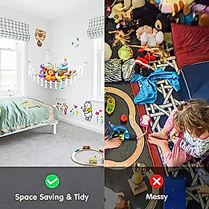 Weraher Toy Hammock Stuffed Animals Storage, Hanging Corner Mesh for Toy, Macrame Boho Teddy Bear Storage with LED Light for Boys Girls for Bedroom Nursery Playroom (White)