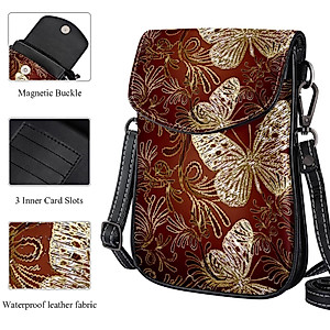 Small Crossbody Bags Butterfly and Floral Embroidery Pattern Leather Cell Phone Purse Wallet for Women Teen Girl