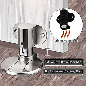 Magnetic Door Stoppers, Door Stopper Magnetic Door Stops Adjustable Invisible Floor Mount Door Stop Stainless Steel Magnetic Door Catch Holder Heavy Duty Metal Doorstop 2 Pack Silver