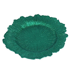WELMATCH Green Plastic Reef Charger Plates - 12 pcs 13 Inch Round Floral Sponge Charger Plates Wedding Party Decoration (Green, 12)