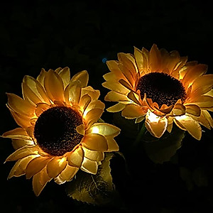 FELISHINE Solar Sunflower Stake Garden Lights, 2 Pack Waterproof LED Outdoor Lights,Large Realistic Flowers for Courtyard, Front Yard Backyard Pathway Patio Porch Walkway