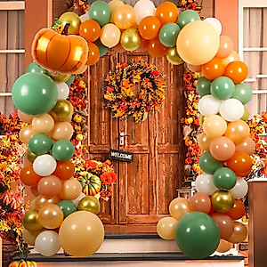 Fall Balloon Arch Garland Kit, 18" 10" 5" Retro Green Burnt Orange Gold Fall Balloons Decorations for Fall Baby Shower Decorations Autumn Thanksgiving Friendsgiving Party Decorations