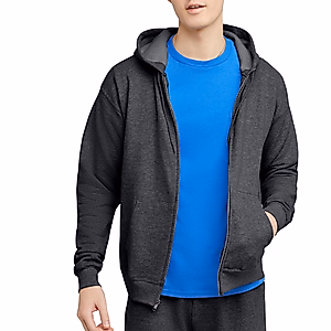 Hanes Mens Hoodie, Ecosmart Fleece Full-zip Zip-up For Hooded Sweatshirt, Charcoal Heather, X-Large US