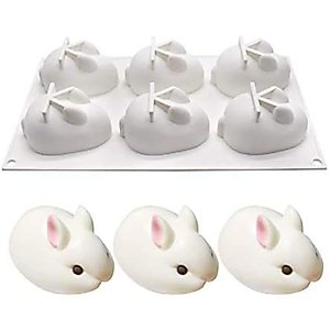 3D Easter Rabbit Cake Mold Bunny Silicone Soap Mold for French Dessert Chocolate Candy Mousse Brownie Jelly Ice Cream Chiffon Cheesecake Fondant Resin Candle Making Mold Easter Decoration