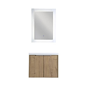 24-Inch Wall Mounted Bathroom Vanity with Sink Combo Modern Single Bathroom Vanity Set with Top Basin & Storage Cabinet Wood Hanging Bath Cabinet w/Resin Sink for Bathroom(Oak White-24'')