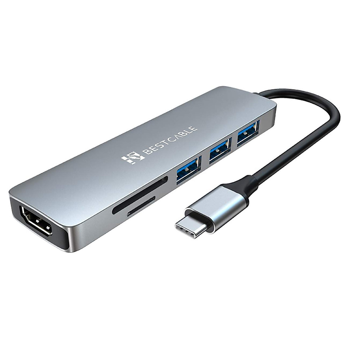BEST CABLE USB C Hub Multiport Adapter - 6 in 1 Portable with 4K HDMI Output, 3 USB 3.0 Ports, SD/TF Card Reader, Compatible with MacBook, XPS More USB C Devices