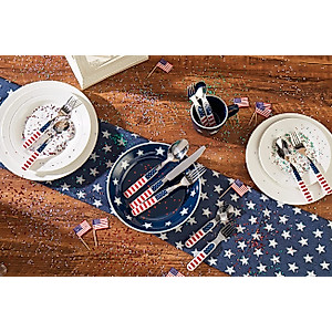 Annova Kids Silverware 6 Pieces Stainless Steel Children's Flatware Set 3 x Forks, 3 x Dinner Spoon Plastic Handle, Toddler Utensils Without Knives, for Babies, Infants BPA Free (US Flag)