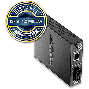 TRENDnet 100Base-TX to 100Base-FX Multi Mode SC Fiber Media Converter (2 Km, 1.2 Miles), Fiber to Ethernet Converter, RJ-45 Port, Fiber Port, Wall Mountable, Lifetime Protection, Black, TFC-110MSC