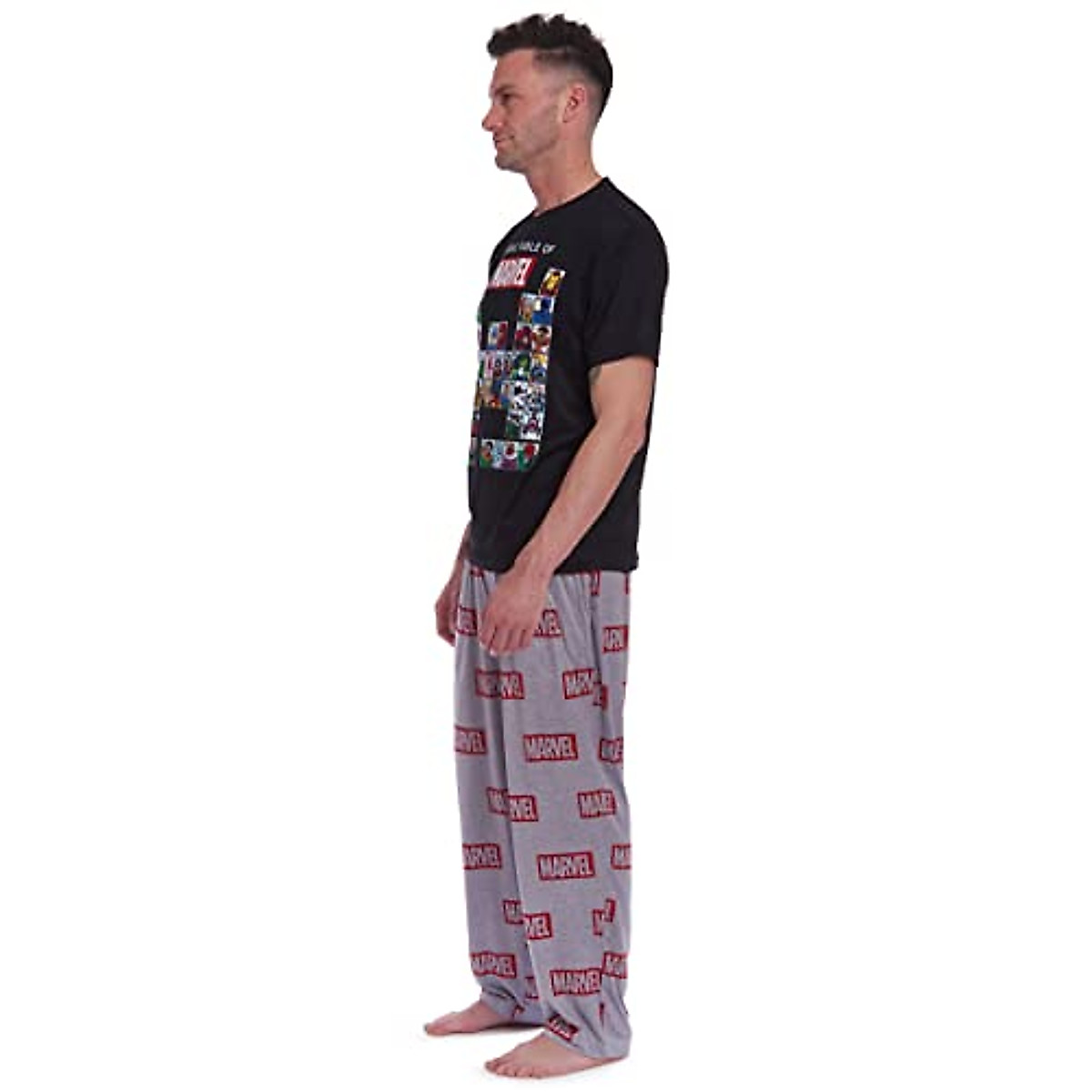 Marvel Avengers Periodic Table of Marvel Mens Pajama Shirt and Lounge Pants Sleep Set Black/Grey Medium