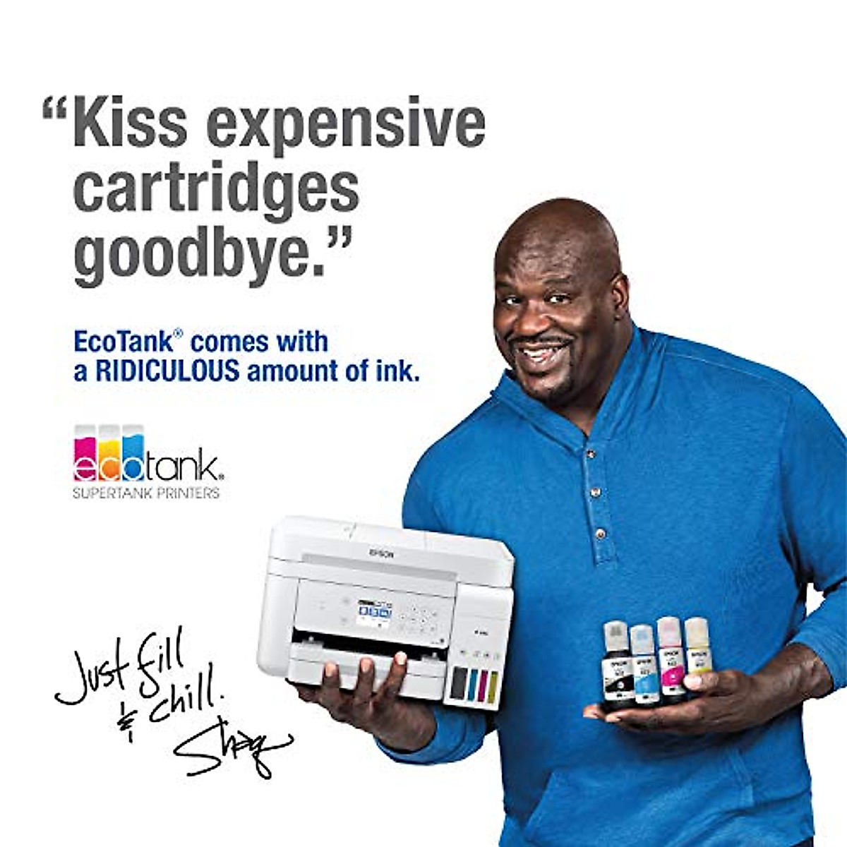 Epson EcoTank ET-3760 Wireless Color All-in-One Cartridge-Free Supertank Printer with Scanner, Copier and Ethernet, Regular