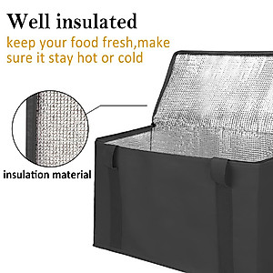 Food Delivery Bag, Insulated Reusable Grocery Bags | Ideal, Postmates, Restaurant, Catering, Grocery Transport | Dual Zipper (XXXL 2 Pack) 24 * 15 * 14inches Black