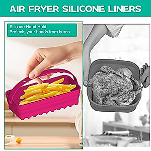 ROVANCHY 4Pcs Air fryer Air fryer liners,Silicone air fryer liners,Circular Silicone air fryer basket Air fryer silicone pot Air fryer silicone baking tray(rectangle, 2PCS GREEN+2PCS PURPLE)