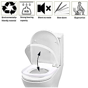 Toilet Seat will Slow Close Modern Lid Toilet Covers White D-Shape Easy Clean & Fix Adjustable Hinges Seat Quick Release Loo - Installation Tool fixtures Included