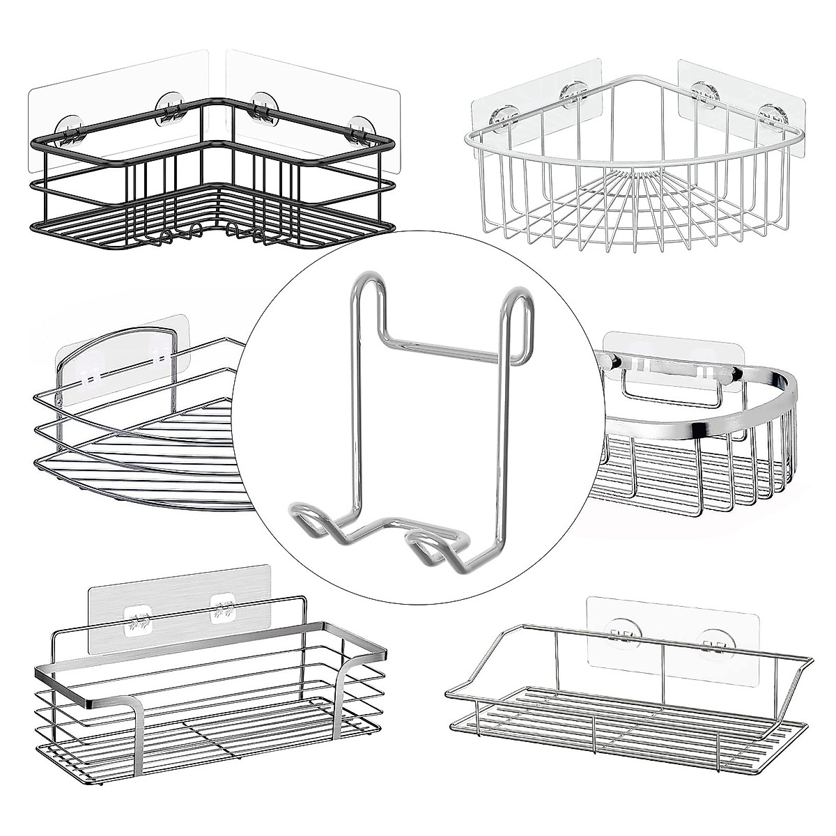 Linkidea Shower Caddy Shelf Hooks, Stainless Steel Hangers for Wall Mounted Shower Room Basket Attachment, Organize Loofah, Razor, Body Brush, Compatible with Gillette Fusion5 (Silver 4Pack)