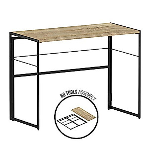 Furinno Riau No Tool/No Assembly/Folding Metal Frame Computer Desk, Sonoma Oak/Black