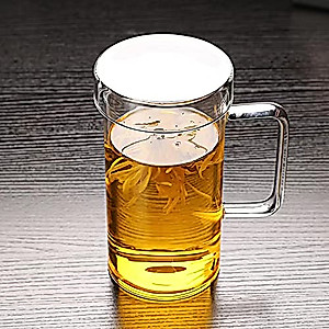 FLFK 20 Ounce Borosilicate Glass Coffee Mug Cup TeaCup-Glass Lid- High Capacity-Premium Quality Tea Mug for Reading