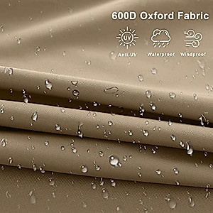 COOSHADE 600D Patio Umbrella Parasol Cover Waterproof Outdoor Anti-UV Protective Cover with Zipper Fits Cantilever Offset Umbrella 7.5-15 Feet, Khaki