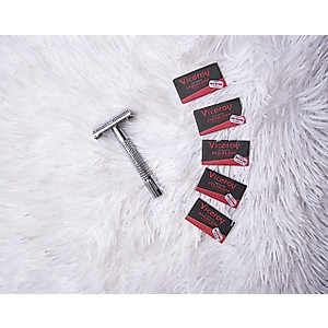 Swedish Platinum Bladed Double Edge Razor Kit for Zero Irritation - Stainless Steel Safety Razor Kit for Comfortable Wet Shaving with 5 Swedish Platinum Super Blades by grace & stella (5 Blades)