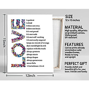 Canvas Wall Art Love is Patient Love is Kind 1 Corinthians 13:4-8, Inspirational Canvas Prints Poster Living Room Bedroom Home Wall Art Decor, Hanging Wall Decor, Gift for Christian 12x15