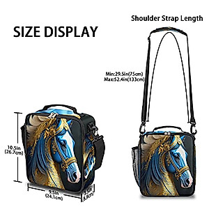 cfpolar Insulated Lunch Bag, Ethnic Animal Horse Lunch Box Wide Opened Tote Reusable Lunch Container Organizer Thermal Cooler Bag with Shoulder Strap for School Office Picnic Hiking Beach Fishing