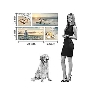 Hardy Gallery Beach Picture Sunset Canvas Art: Seascape Painting with Sailboat & Coastal Conch Artwork Wall Art for Bedroom (24'' x 12'' x 2 Panels + 12'' x 12'' x 2 Panels)