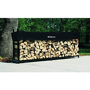 Woodhaven 10 Foot Black Firewood Log Rack With Optional Seasoning Cover - Made In The USA - Lifetime Structural Warranty - Steel Outdoor Rack with Black Texture Powder Coat Finish (Cover)