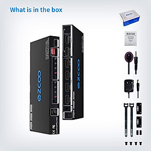 HDMI Matrix 4 in 2 Out 4K 60Hz 4:4:4 HDR 10 Atmos SPDIF 5.1CH Audio Extractor - 16 EDID Option, HDMI Scaler 4K 1080P Sync, Vision Atmos Sync,HDCP2.2 HDMI Matrix 4x2 IR Remote,IR Ext. MX42PRO