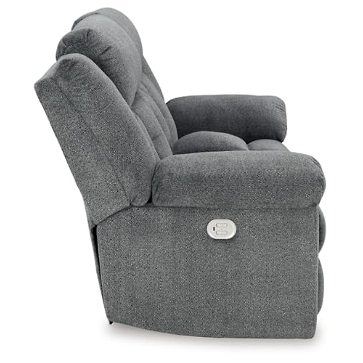 Signature Design by Ashley Tip-Off Modern Wall Hugger Power Reclining Loveseat with Adjustable Headrest, USB Ports, Storage and Cup Holders, Gray